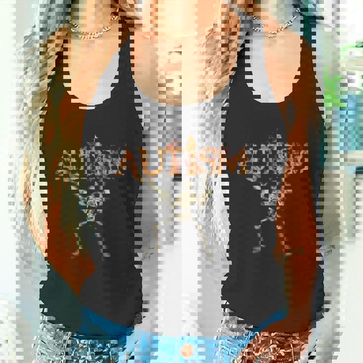 Autism Skeleton Guns Fire Bones Spooky Tank Top - Monsterry