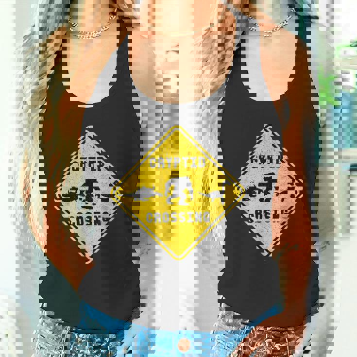 Cryptid Crossing Yield Road Sign Nessie Bigfoot Hodag Tank Top - Monsterry