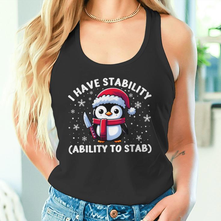 Fun Meme Penguin With Knife I Have Stability Ability To Stab Tank Top ...