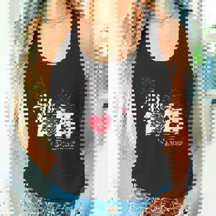 Hello 2025 Nurse Life Happy New Year 2025 Fireworks Tank Top - Monsterry