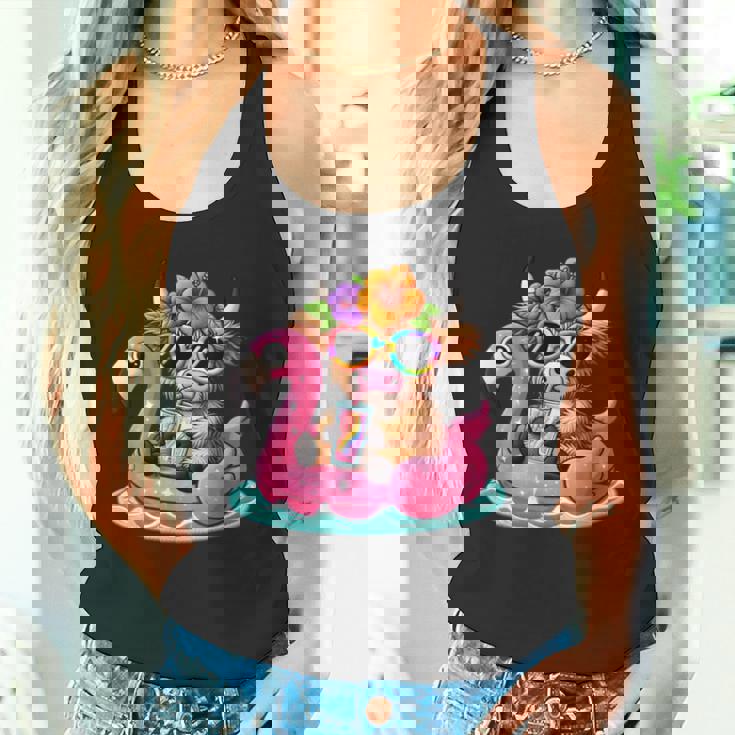 Highland Cow Flamingo Pool Float Summer Hawaii Beach Family Tank Top ...