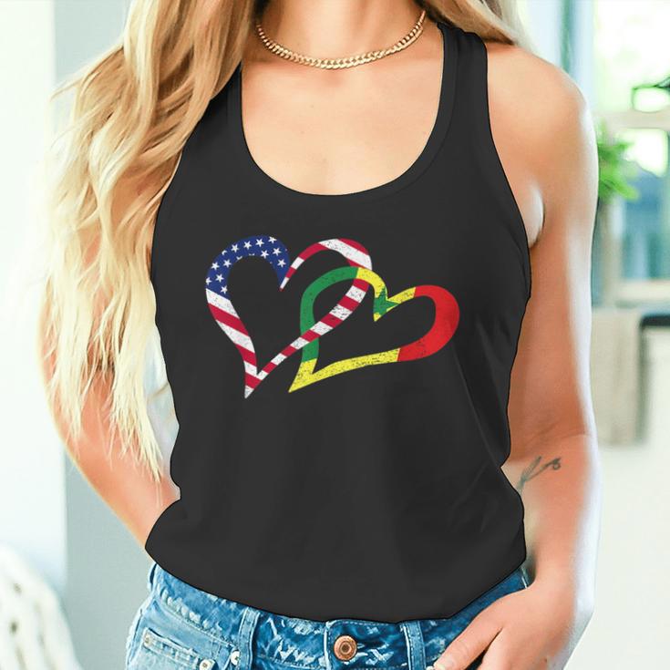 Love Heart Senegal African USA Americans Flag Colors Tank Top - Monsterry