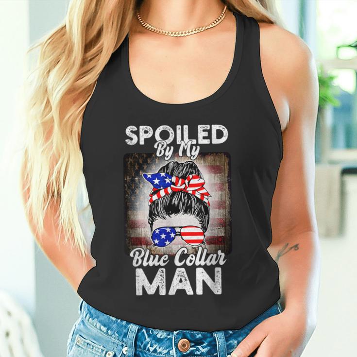 Spoiled By My Blue Collar Man Messy Bun Tank Top - Monsterry