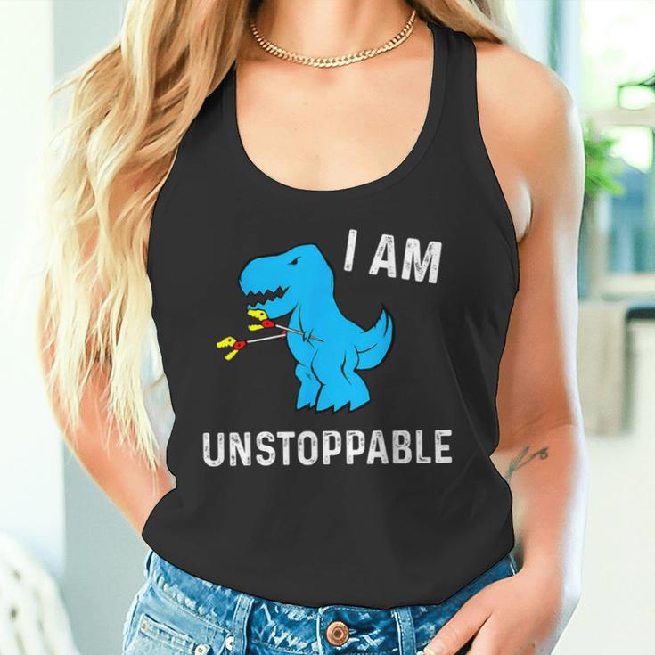 Now I Am Unstoppable T-Rex Dinosaur Grabbing Stick Tank Top - Monsterry AU