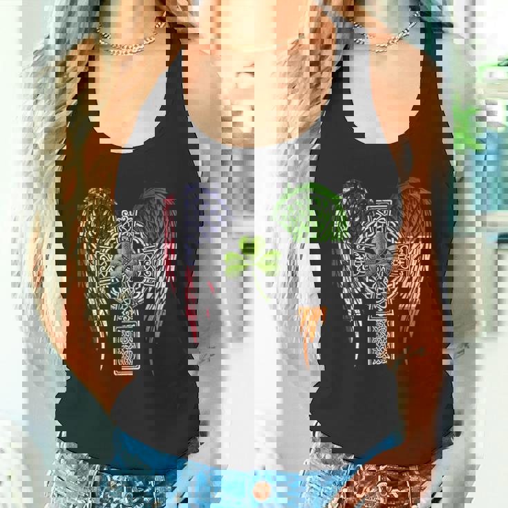 USA Flag Celtic Cross Irish American St Patrick's Day Tank Top - Monsterry