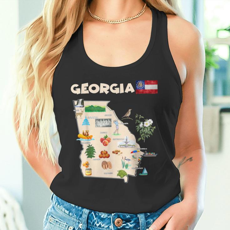 USA Georgia State Travel Map Cities Flag Landmarks Tank Top - Monsterry