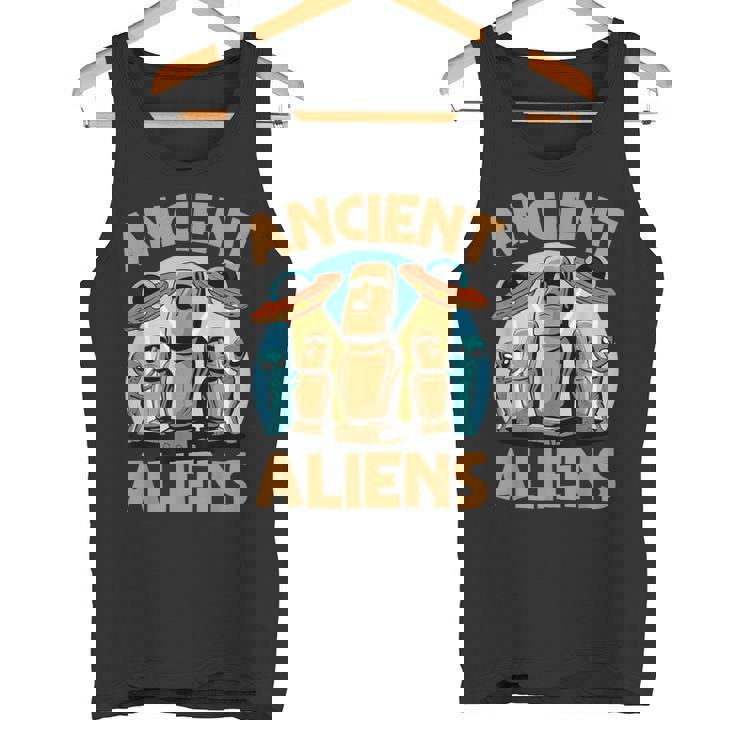 Ancient UFO Aliens Moai Statue Fun Easter Island Tank Top - Monsterry
