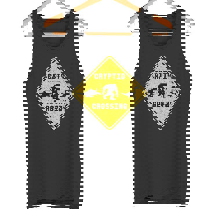 Cryptid Crossing Yield Road Sign Nessie Bigfoot Hodag Tank Top - Monsterry