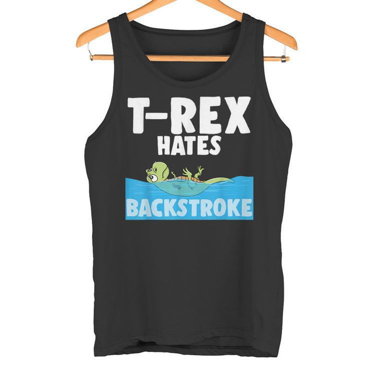 T-Rex Hates Backstroke Swimming Dinosaur Swim Tank Top - Monsterry