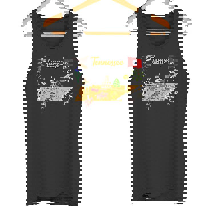 Tennessee Tourist Map With Landmarks Famous Symbols USA Tank Top ...