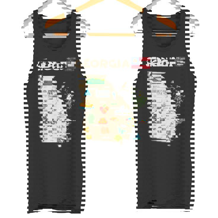 USA Georgia State Travel Map Cities Flag Landmarks Tank Top - Monsterry