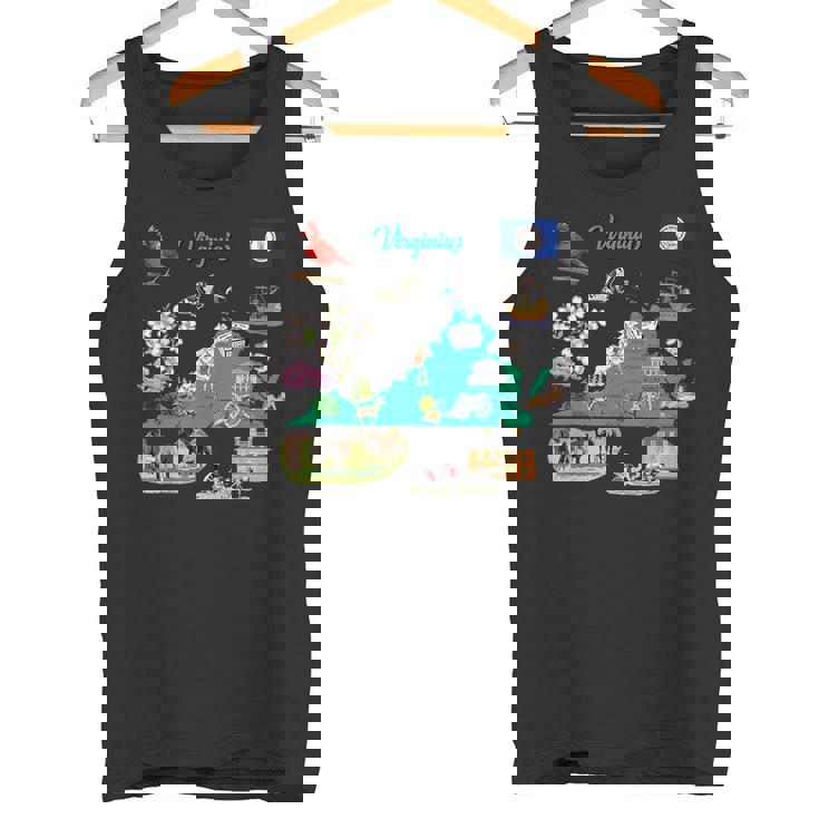 Virginia Tourist Map With Landmarks And Famous Symbols USA Tank Top ...