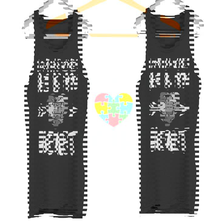 I Am His Voice He Is My Heart Autism Awareness Month Mom Dad Tank Top ...