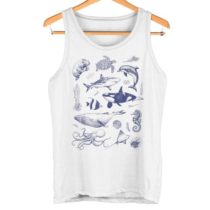 Retro Sea Animals Ocean Wildlife Fish Shark Turtle Octopus Tank Top ...
