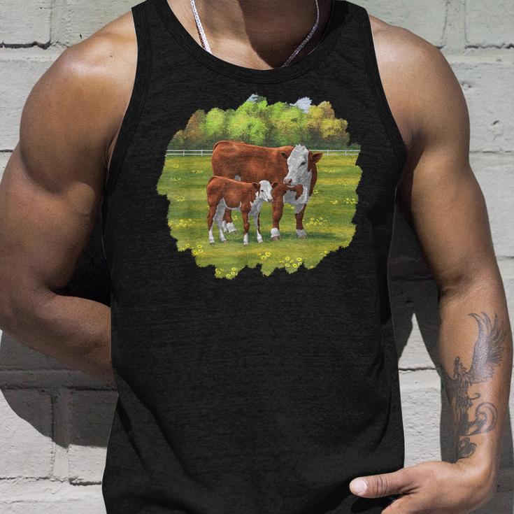 Brown Hereford Cow & Cute Calf Farm Animals Tank Top - Monsterry