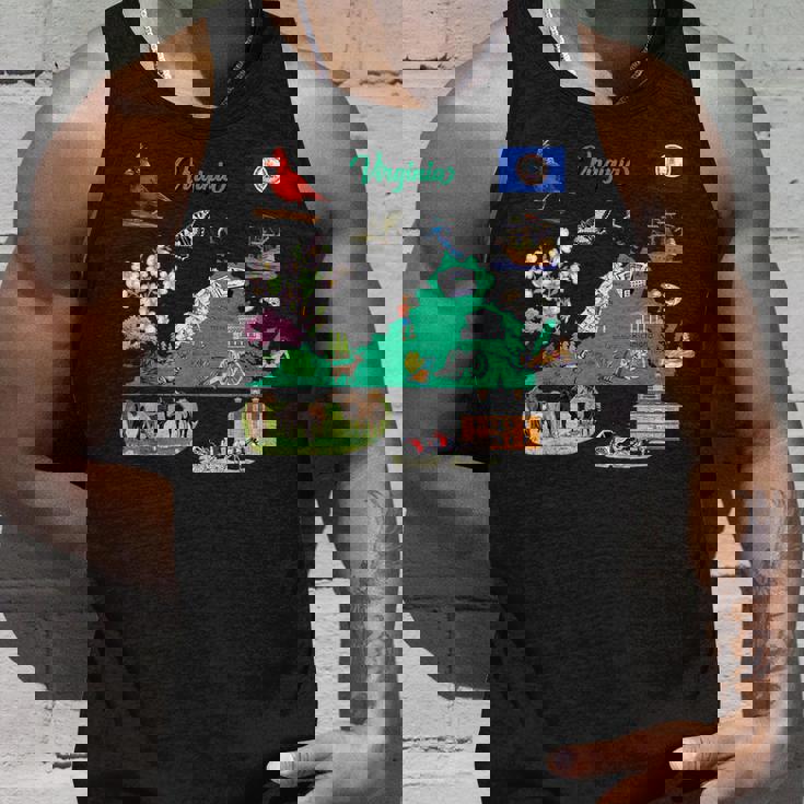 Virginia Tourist Map With Landmarks And Famous Symbols USA Tank Top ...