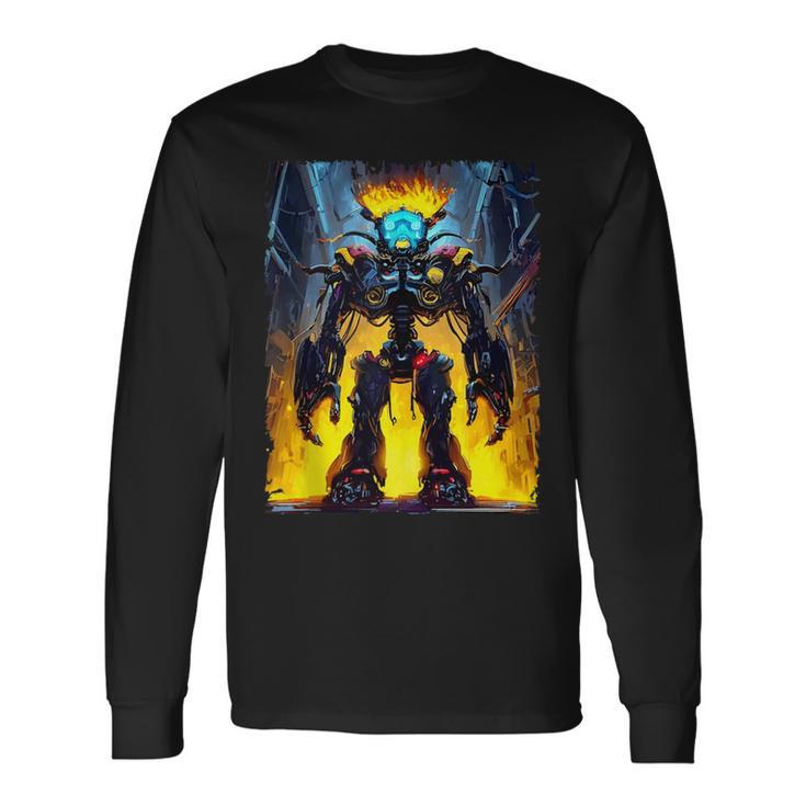 Flaming Battlemech Cyberpunk Sci-Fi Mech Warrior Robot Art Tank Top ...