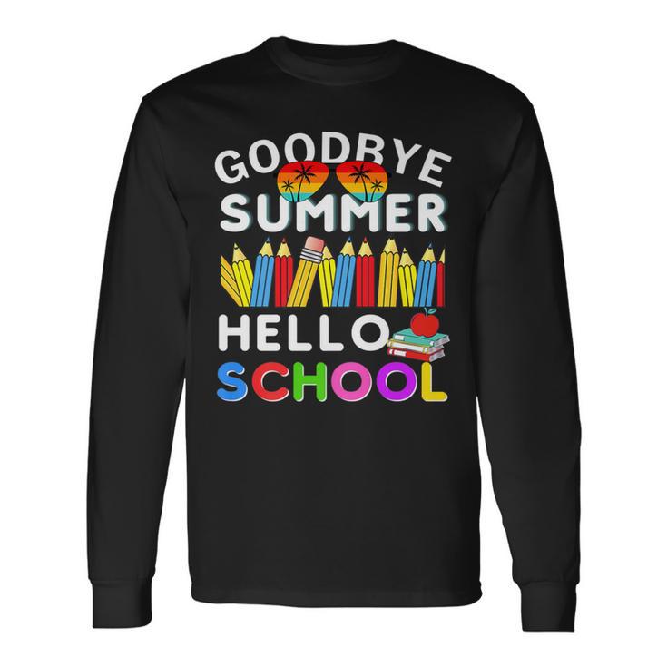 Goodbye Summer Hello School First Day Of School Teachers Fun Premium ...