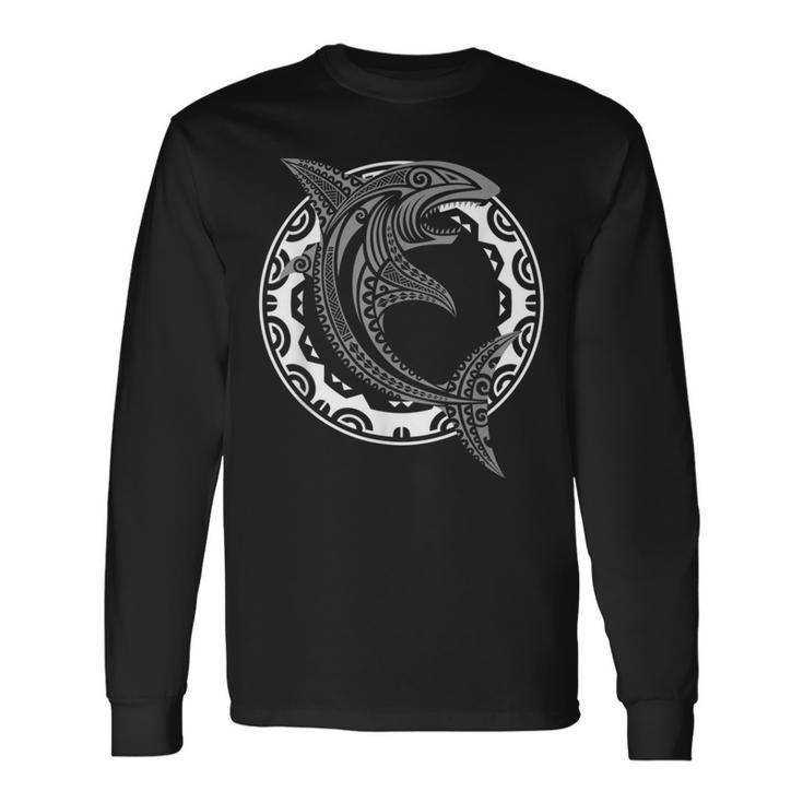 Shark Fish Symbol Haka Culture Maori Tribal Pattern Long Sleeve T-Shirt ...