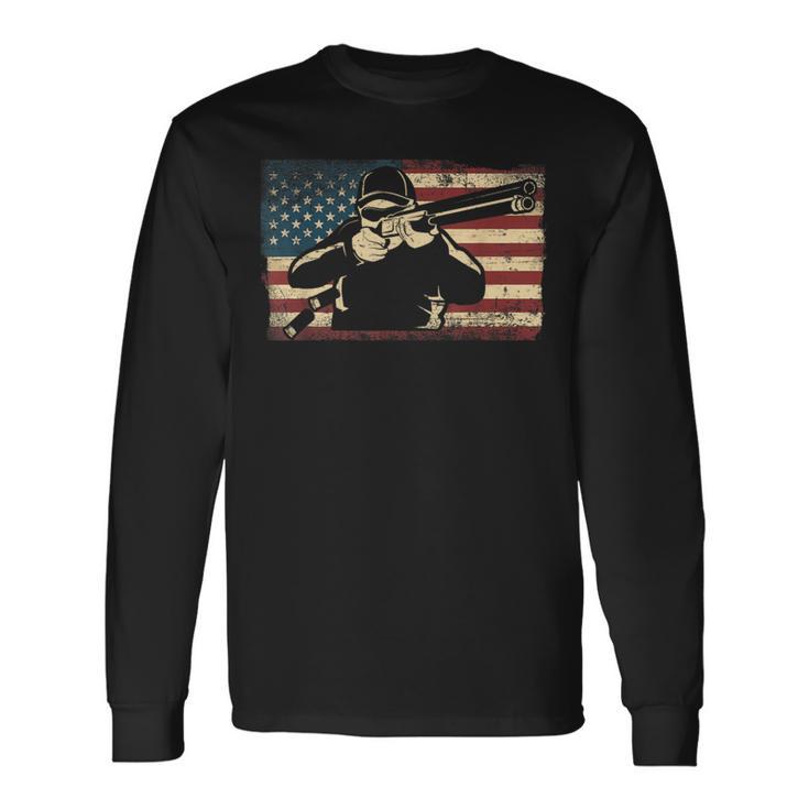Shotgun Skeet Trap Clay Pigeon Shooting American Usa Flag Long Sleeve T ...