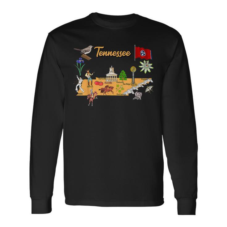 Tennessee Tourist Map With Landmarks Famous Symbols USA Long Sleeve T ...