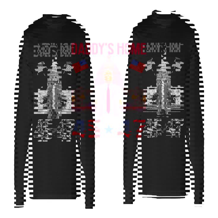 Vintage Daddy's Home Trump 45-47 Pink Inauguration Day 2025 Long Sleeve T-Shirt | Mazezy