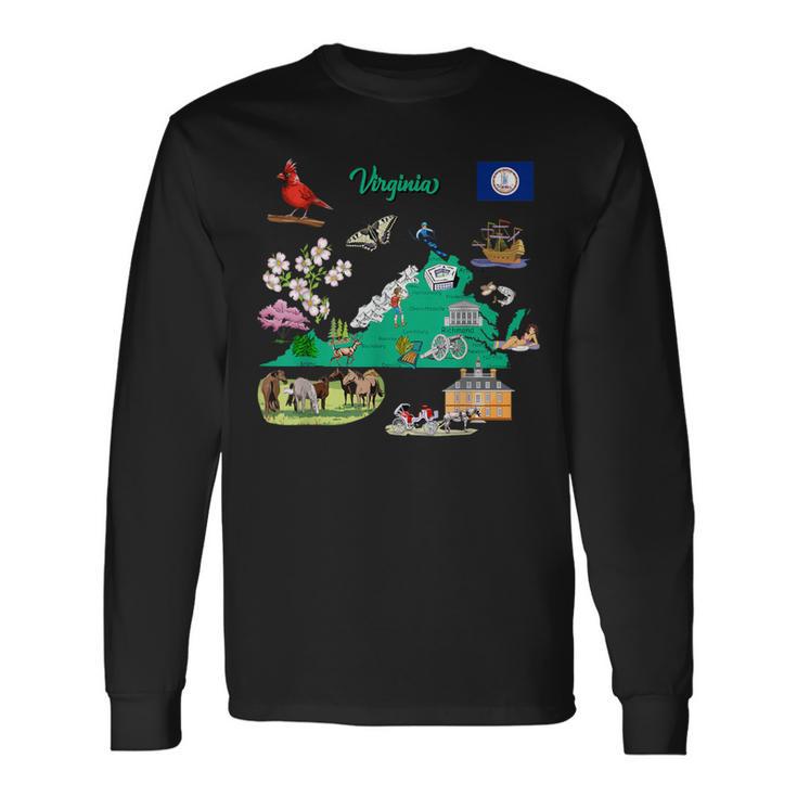 Virginia Tourist Map With Landmarks And Famous Symbols USA Long Sleeve ...