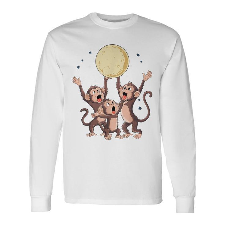 Monkey Howling At Moon Dad Mom Toddler Men Vintage Long Sleeve T-Shirt ...