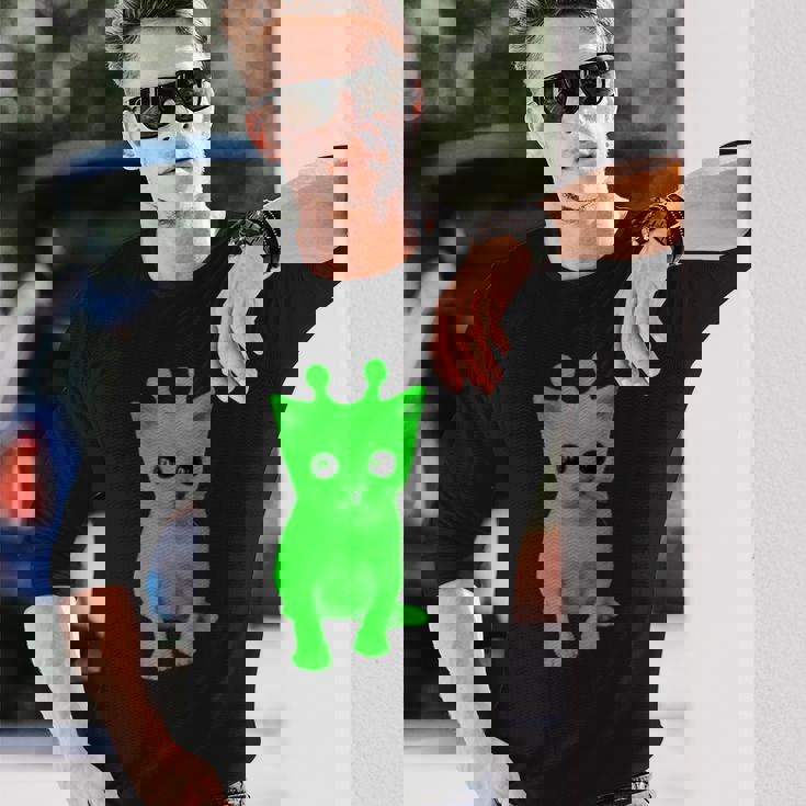 Gnarp Cat Silly Alien Cat Meme Brainrot Meme Funny Silly Cat Long Sleeve T-Shirt - Monsterry