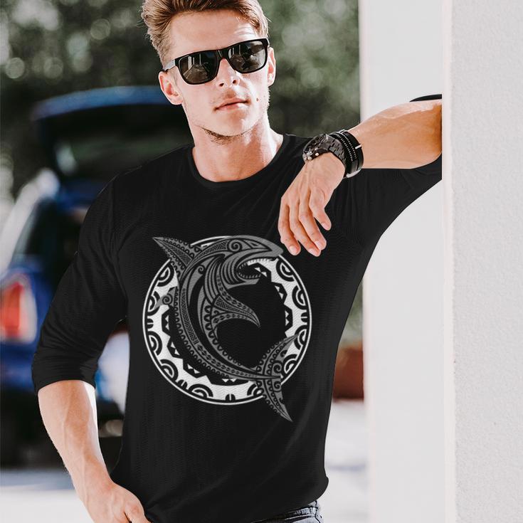 Shark Fish Symbol Haka Culture Maori Tribal Pattern Long Sleeve T-Shirt ...