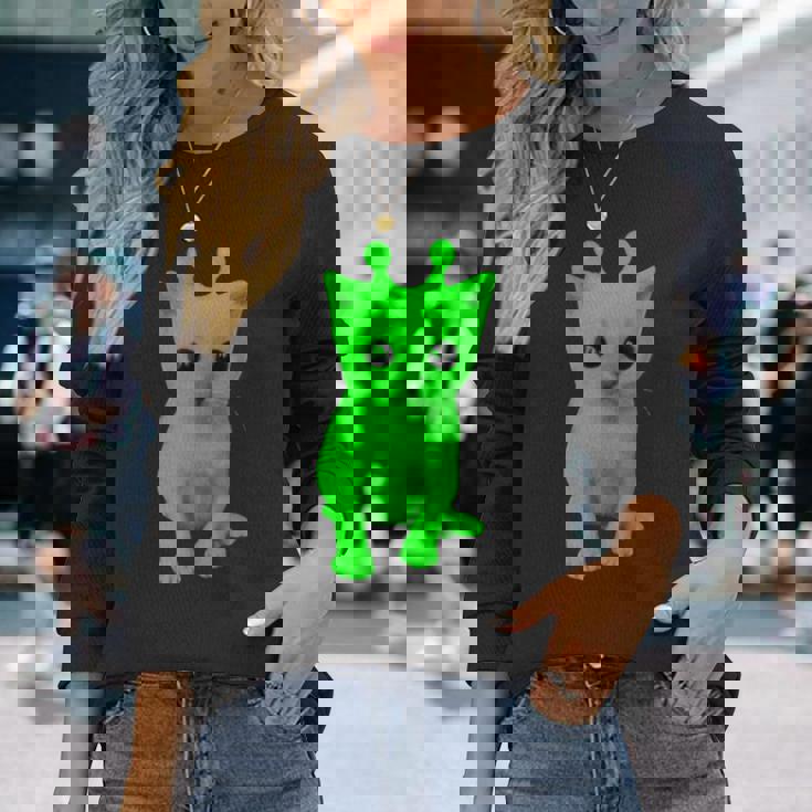 Gnarp Cat Silly Alien Cat Meme Brainrot Meme Funny Silly Cat Long Sleeve T-Shirt - Monsterry