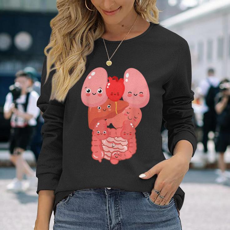 Internal Organs Human Anatomy Smiling Long Sleeve T-Shirt - Monsterry CA