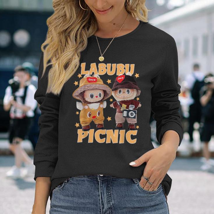 Labubu Cute Labubu Picnic And Friends Meme Long Sleeve T-Shirt - Monsterry