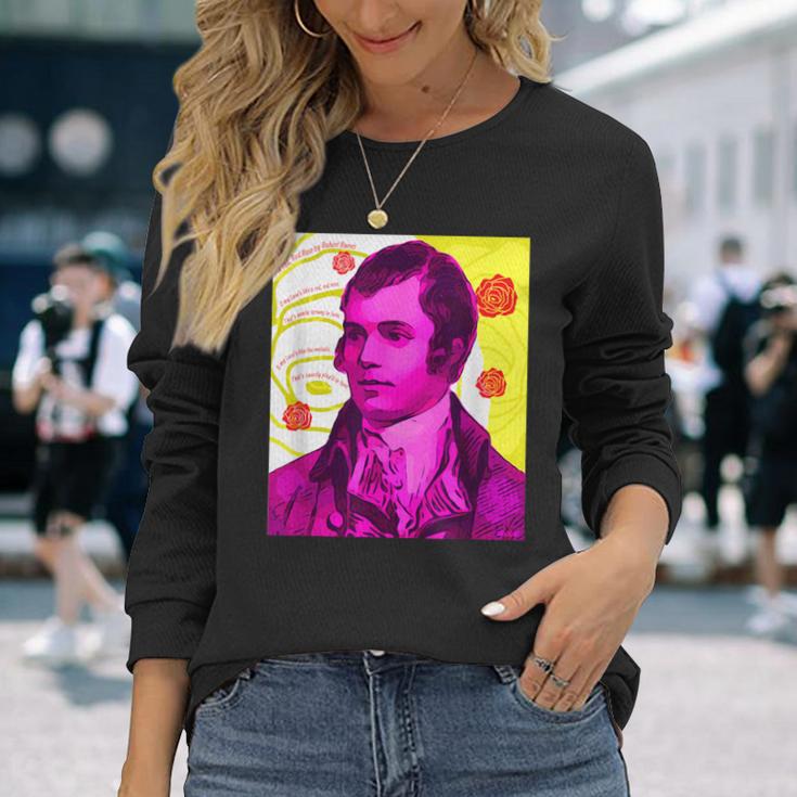 Robert Burns a Red Rose Poem Portrait Long Sleeve T-Shirt - Monsterry