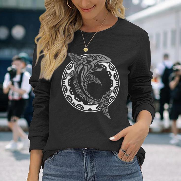 Shark Fish Symbol Haka Culture Maori Tribal Pattern Long Sleeve T-Shirt ...