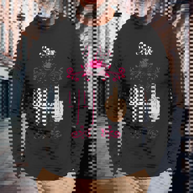 I Am 44 Plus Middle Finger 45th Birthday 45 Years Old Queen Long Sleeve ...