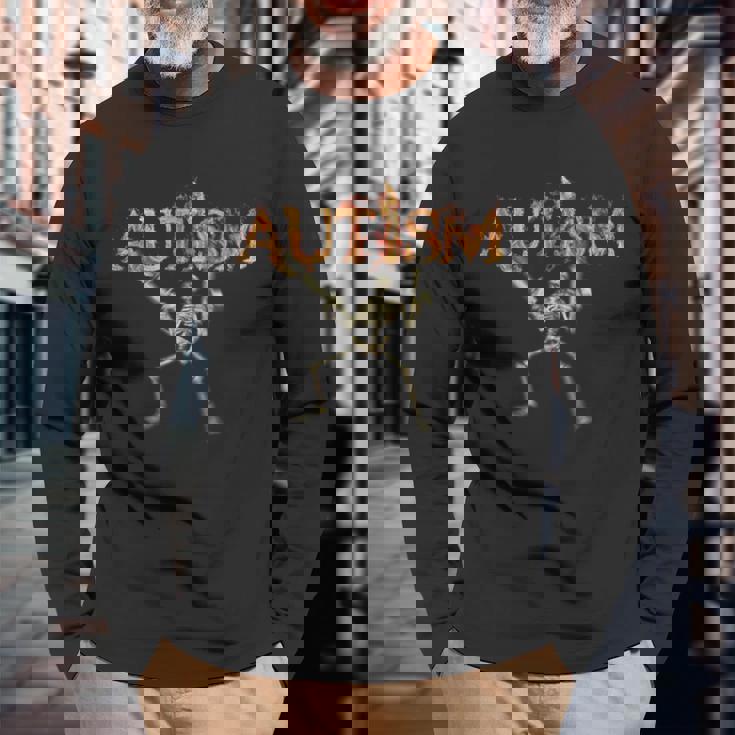 Autism Skeleton Guns Fire Bones Spooky Long Sleeve T-Shirt - Monsterry