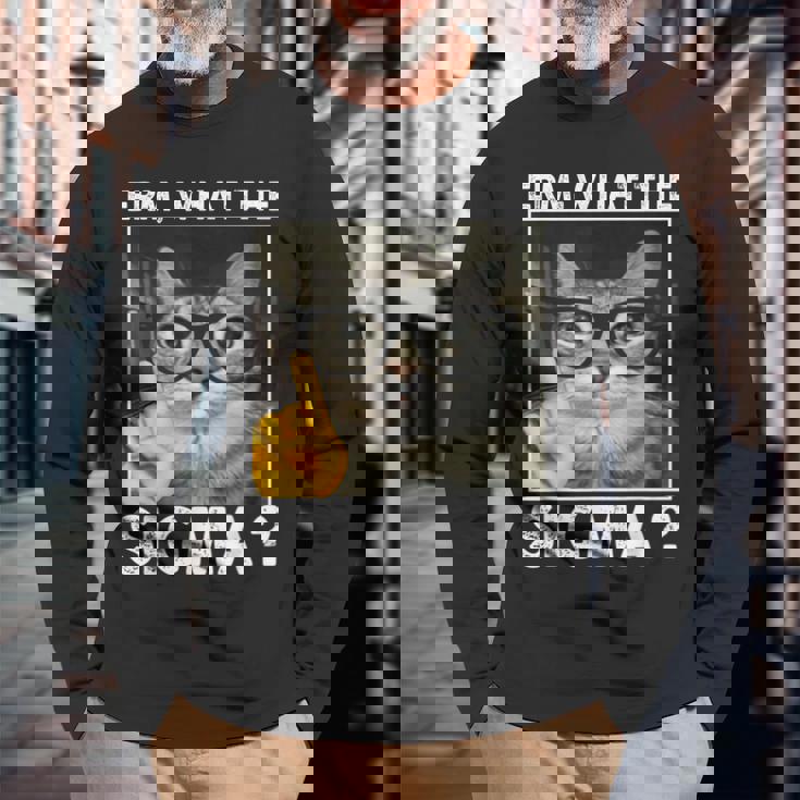 Erm What The Sigma Cat Meme Cat With Sunglasses Long Sleeve T-Shirt ...