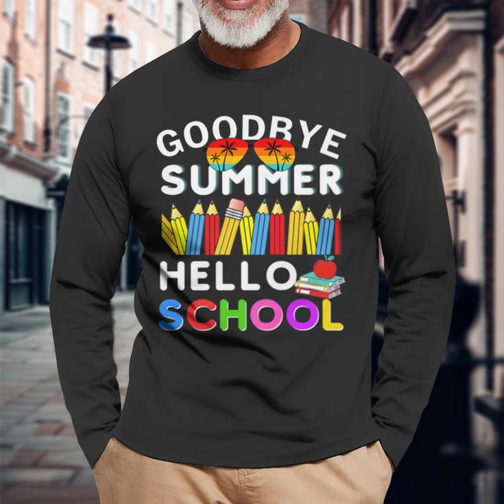 Goodbye Summer Hello School First Day Of School Teachers Fun Premium ...