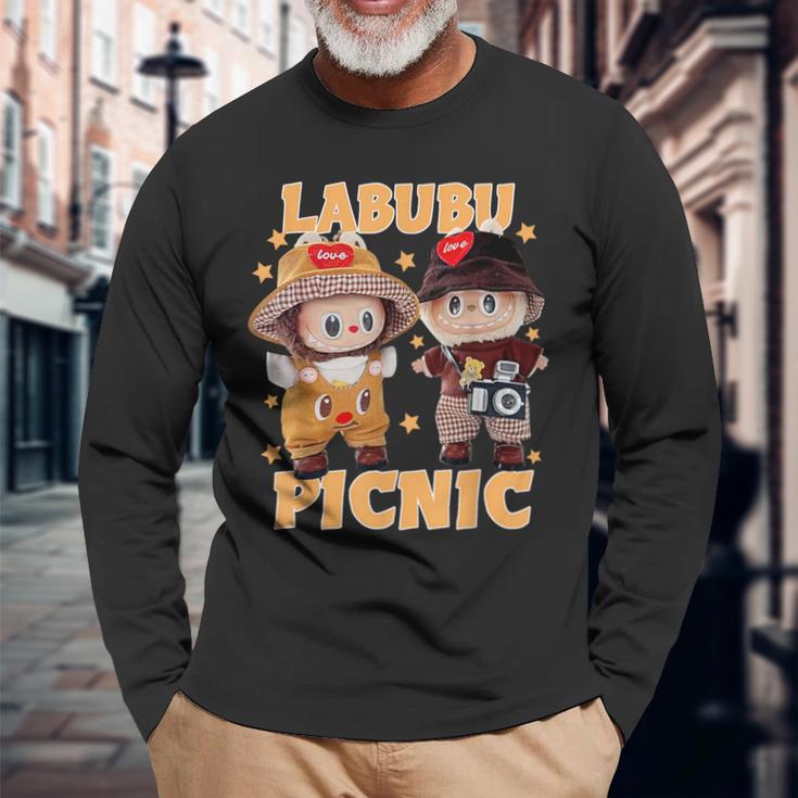 Labubu Cute Labubu Picnic And Friends Meme Long Sleeve T-Shirt - Monsterry