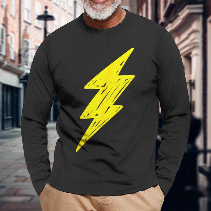 Lightning Bolt Yellow Distressed Flash Long Sleeve T-Shirt - Monsterry