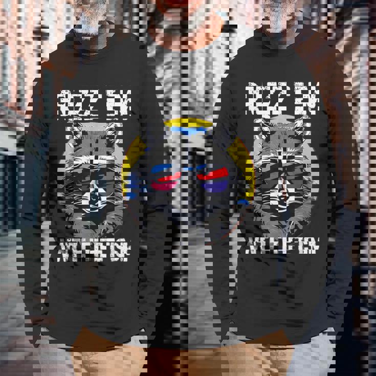 Raccoon Meme Rizz Em With The Tism Shirt Long Sleeve T-Shirt - Monsterry