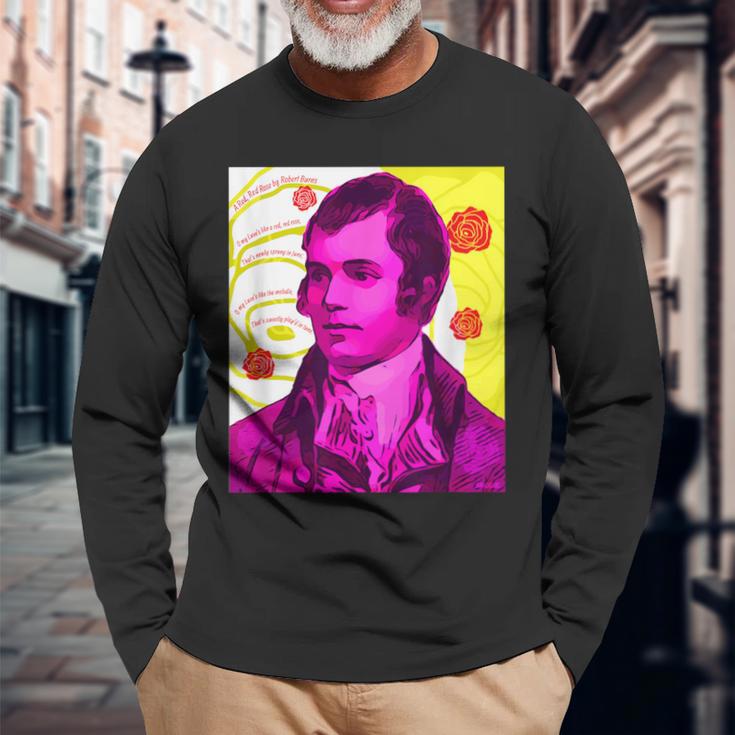 Robert Burns a Red Rose Poem Portrait Long Sleeve T-Shirt - Monsterry