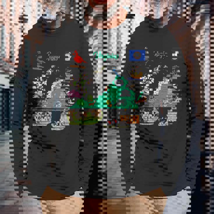 Virginia Tourist Map With Landmarks And Famous Symbols USA Long Sleeve ...