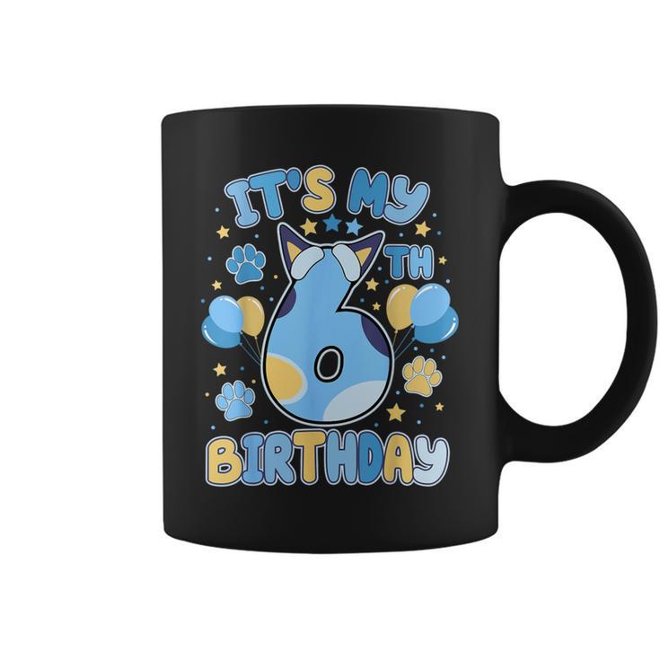 6Th Birthday Boy Blue Dog Theme Party Six Cool 6 Year Old Coffee Mug ...
