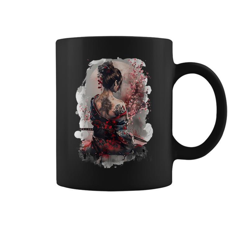 Japanese Samurai Girl Sakura Cherry Blossom Japanese Geisha Coffee Mug ...