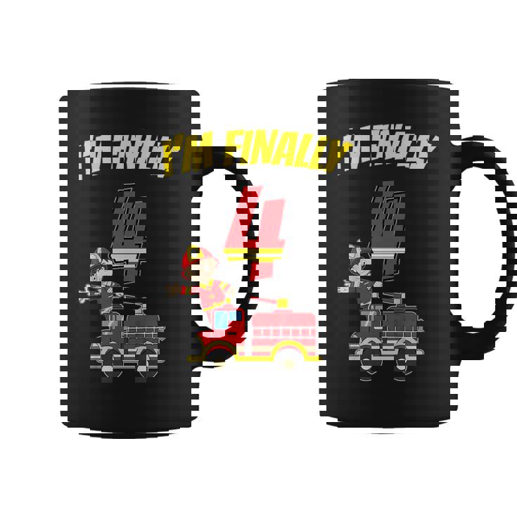 Kids 4th Birthday I'm Finally 4 Boy Firefighter Kids Fire Truck Graphic ...