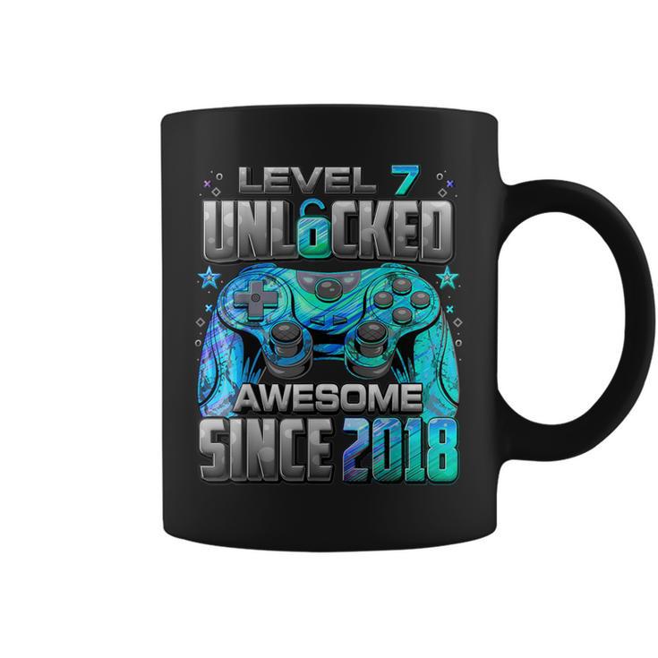 Level 7 Unlocked Awesome Since 2018 7Th Birthday Gaming Coffee Mug | Mazezy