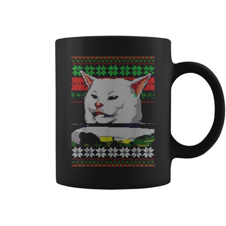 Meme De Gritando A Un Gato Suéter Navideño Hortera Taza de café - Regaloses