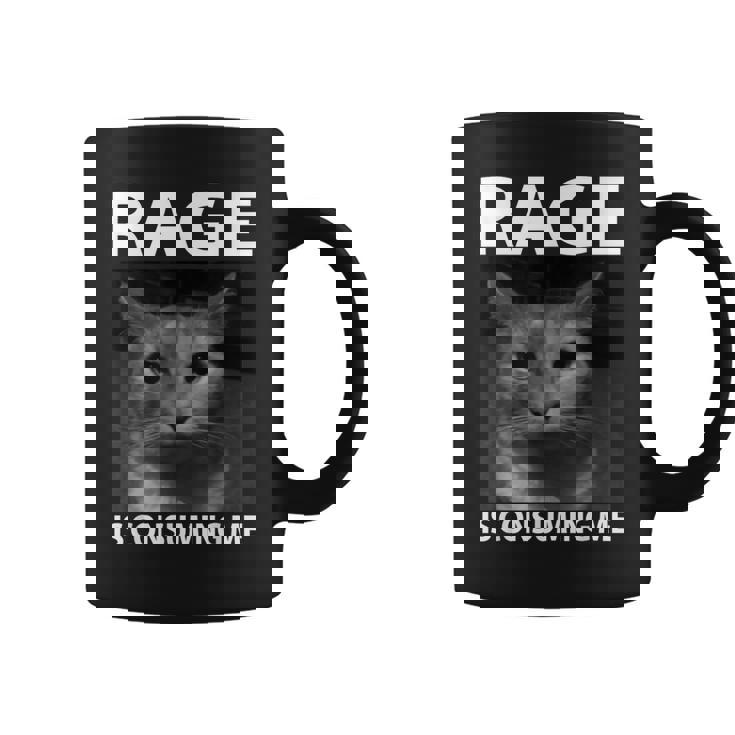 Rage Is Consuming Me Silly Staring Cat Meme Coffee Mug - Monsterry